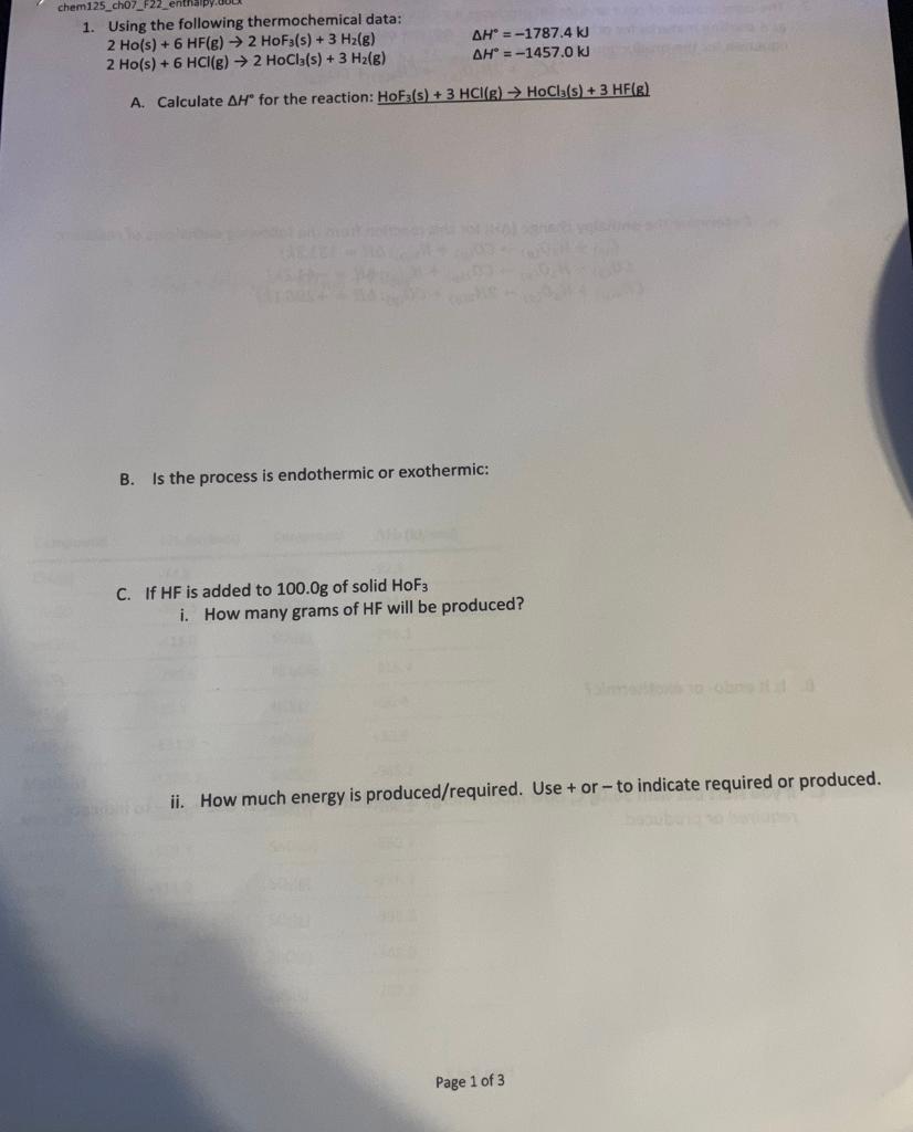 Solved 1. Using the following thermochemical data: Using | Chegg.com
