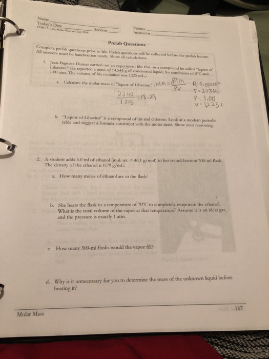 Solved Name Date Partner Prelab Questions Complete prelab | Chegg.com