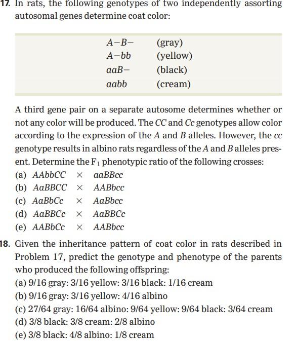Solved 17. In rats, the following genotypes of two | Chegg.com