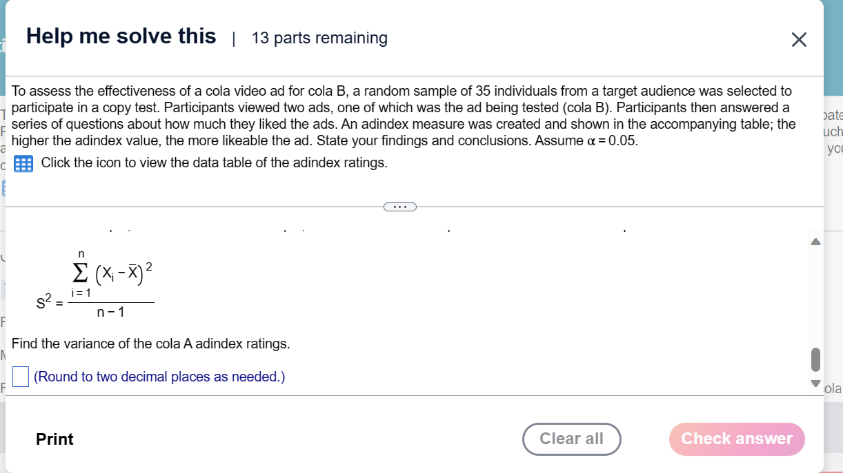 Solved Help me solve this13 ﻿parts remainingTo assess the | Chegg.com