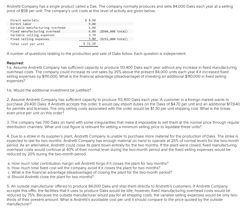 Solved Answer question 5 ﻿only please. Andretti Company has | Chegg.com
