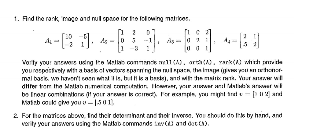 Solved ** SKIP MATLAB PORTION JUST DO THE RANK IMAGE AND | Chegg.com