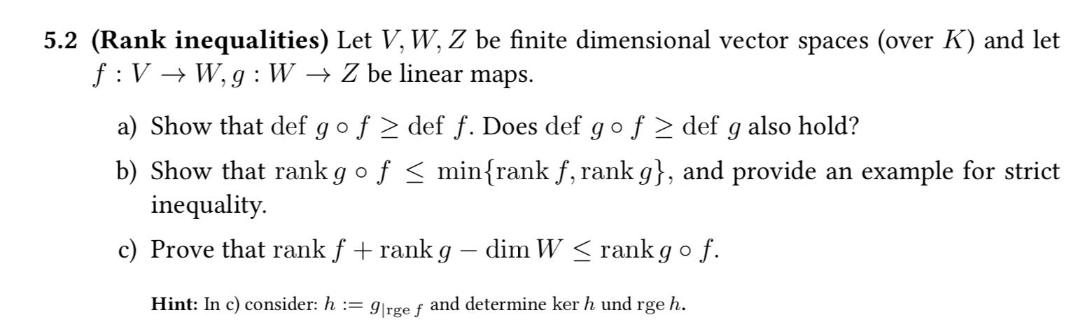 Solved 5.2 (Rank inequalities) Let V, W, Z be finite | Chegg.com