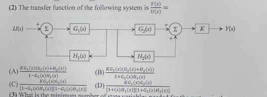 (2) The transfer function of the following system is | Chegg.com
