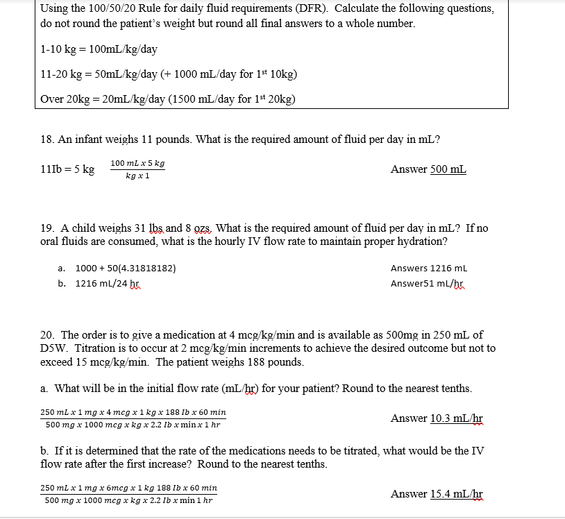 Solved Using the 100/50/20 Rule for daily fluid requirements | Chegg.com