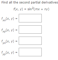 Solved Find all the second partial | Chegg.com