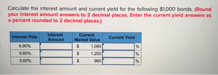 Solved Calculate the interest amount and current yield for | Chegg.com