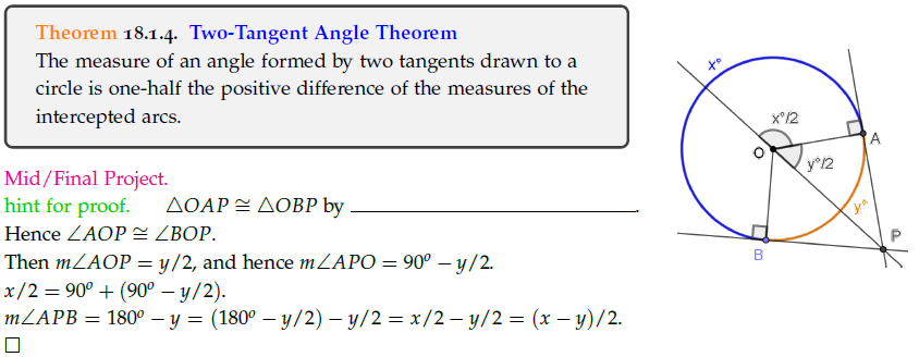 Solved Theorem 18.1.4. Two-Tangent Angle Theorem The measure | Chegg.com