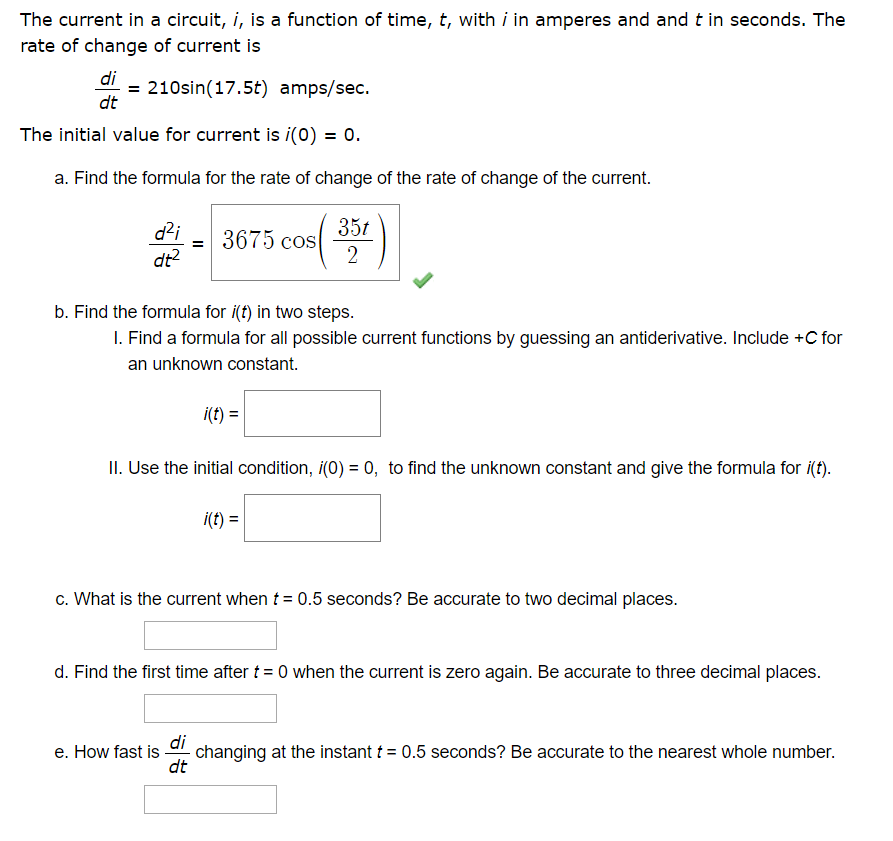 Solved The current in a circuit, i, is a function of time, | Chegg.com