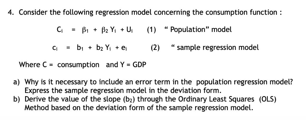 Solved 4. Consider the following regression model concerning | Chegg.com