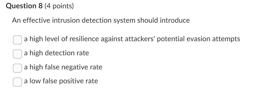 Solved An effective intrusion detection system should | Chegg.com