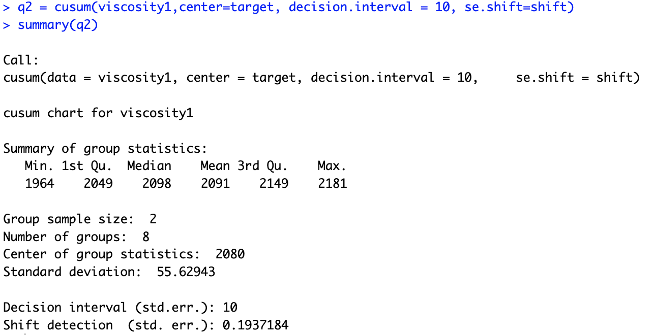 >q1=qcc(viscosity1, center=target, type="xbar", | Chegg.com
