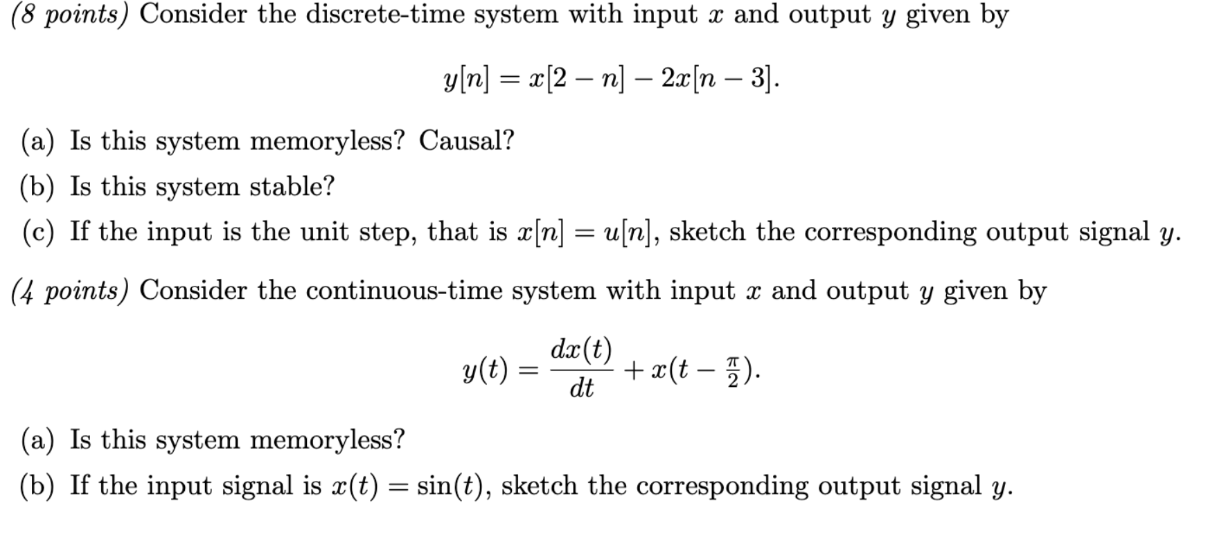 Solved ( 8 ﻿points) ﻿Consider the discrete-time system with | Chegg.com