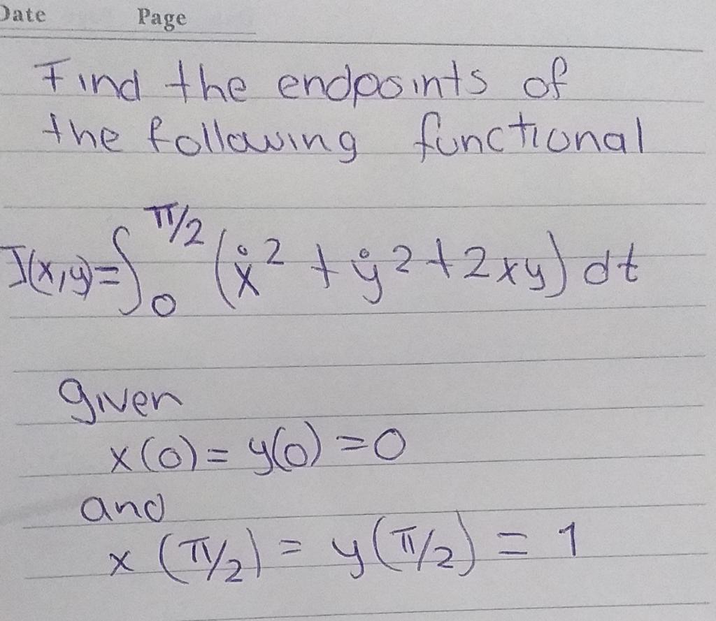 Solved Find the endpoints of the following functional | Chegg.com