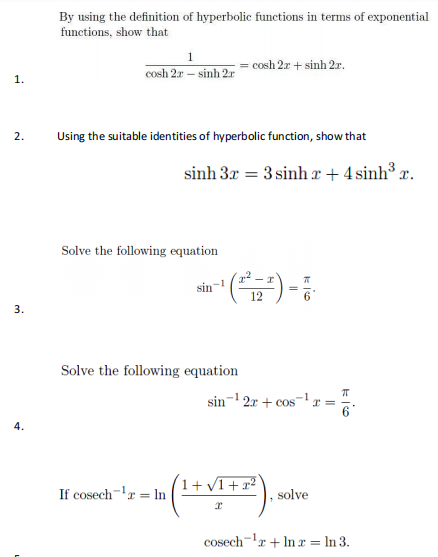 Solved By using the definition of hyperbolic functions in | Chegg.com