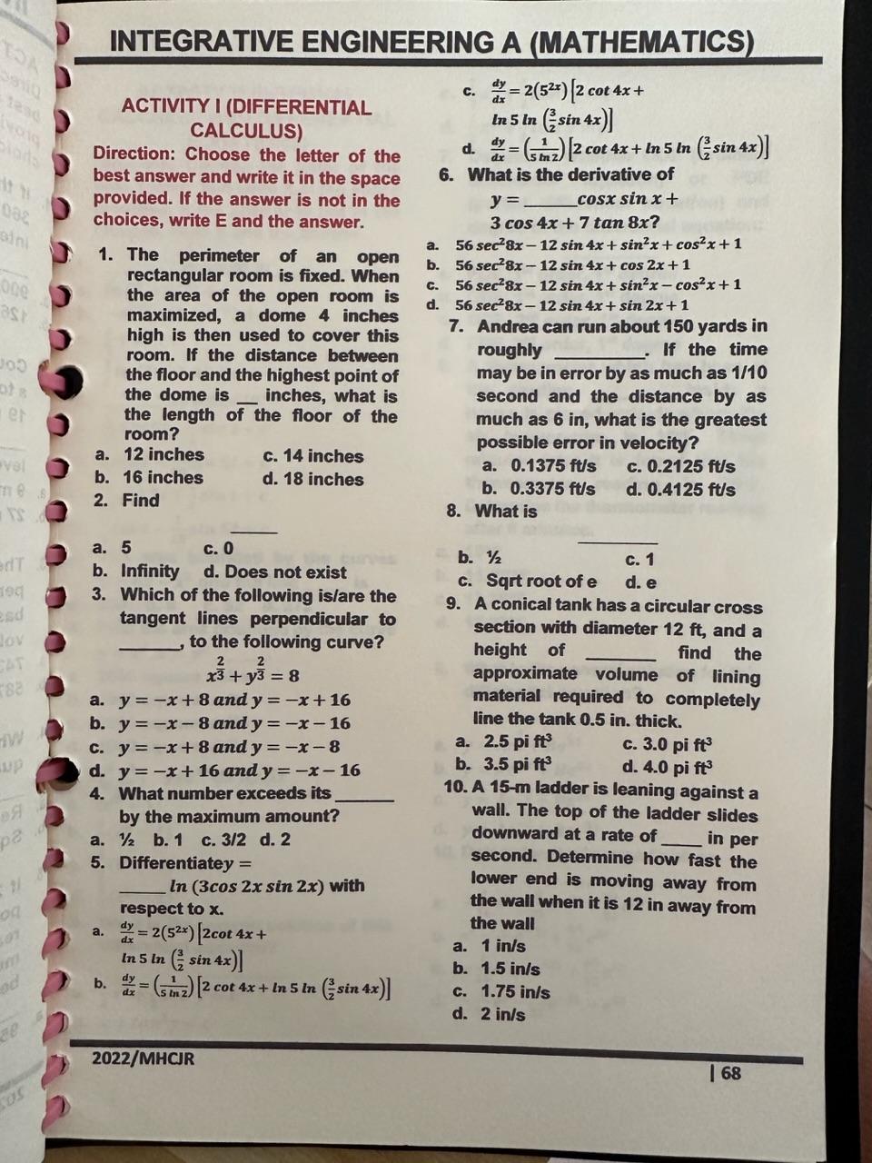 INTEGRATIVE ENGINEERING A (MATHEMATICS) C. | Chegg.com