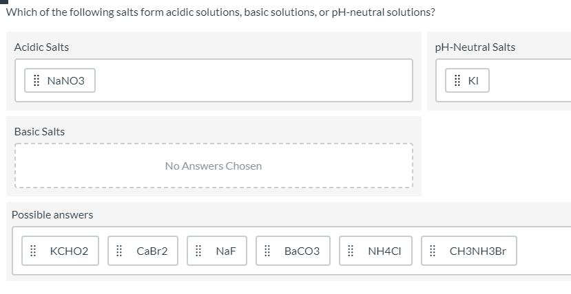 Solved Which of the following salts form acidic solutions, | Chegg.com
