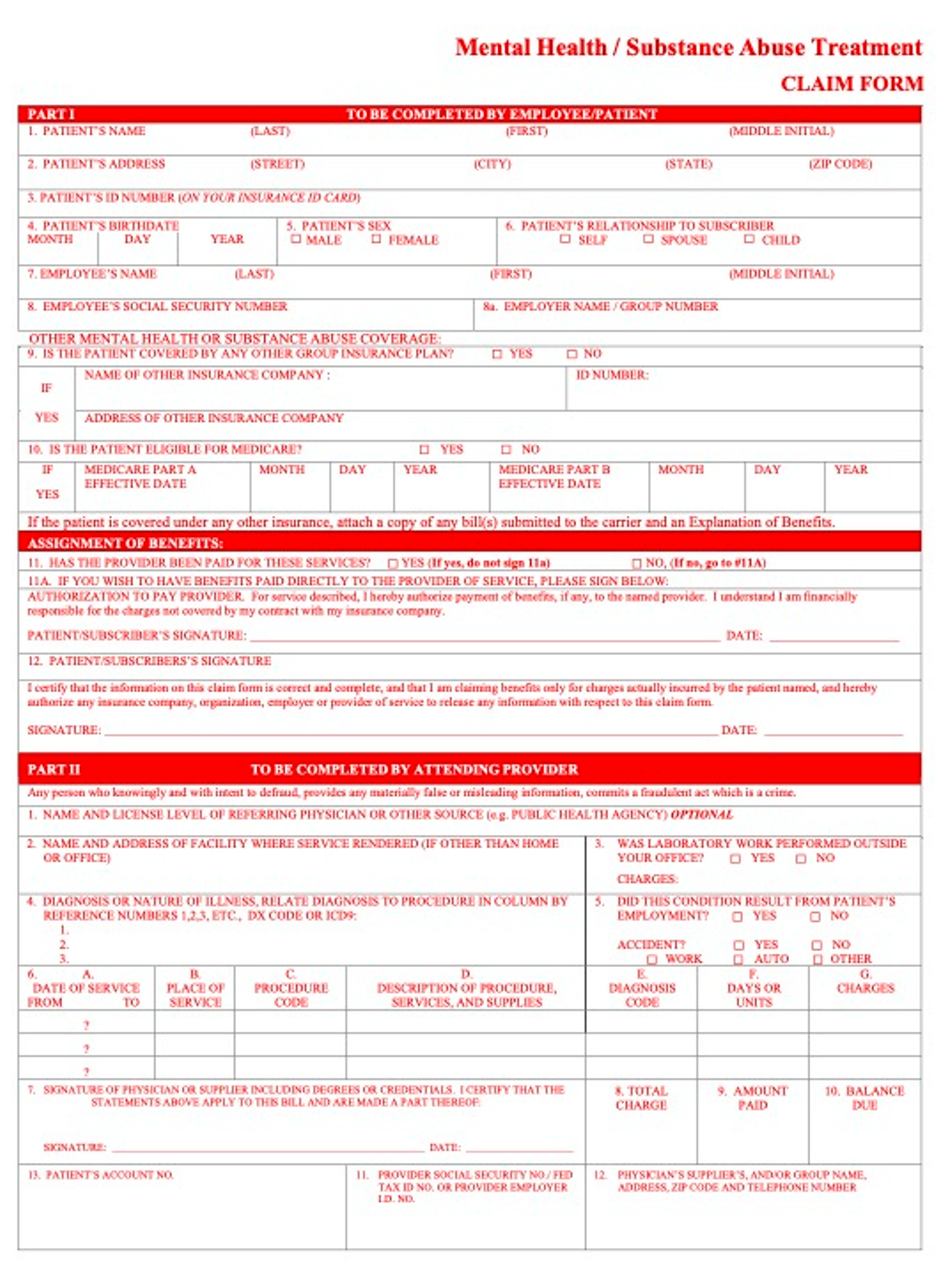 Solved Can you fill out a sample mental health claim form | Chegg.com