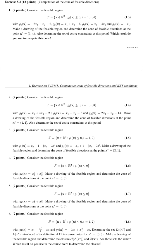 Solved Exercise 5.3 (12 ﻿points) (Computation of ﻿the cone | Chegg.com