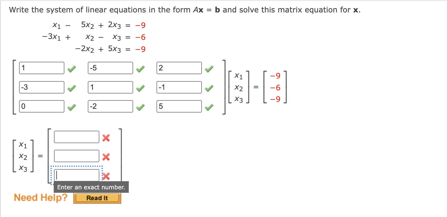 Solved Write the system of linear equations in the form Ax=b | Chegg.com