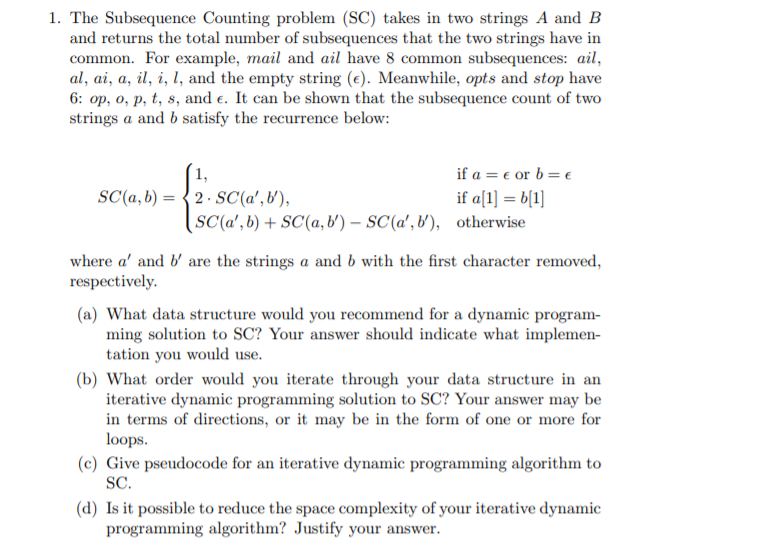 1. The Subsequence Counting problem (SC) takes in two | Chegg.com