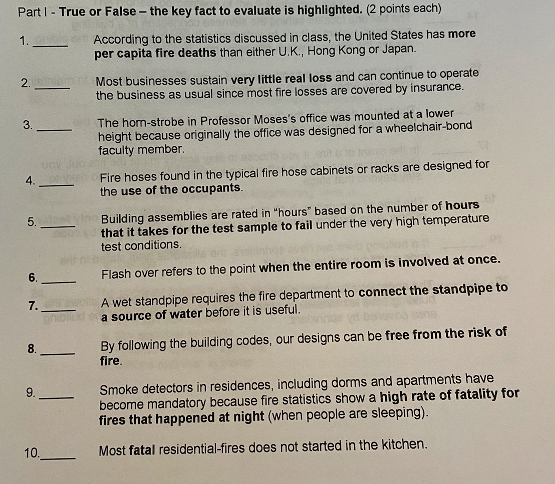 Solved Part 1 - True or False – the key fact to evaluate is | Chegg.com