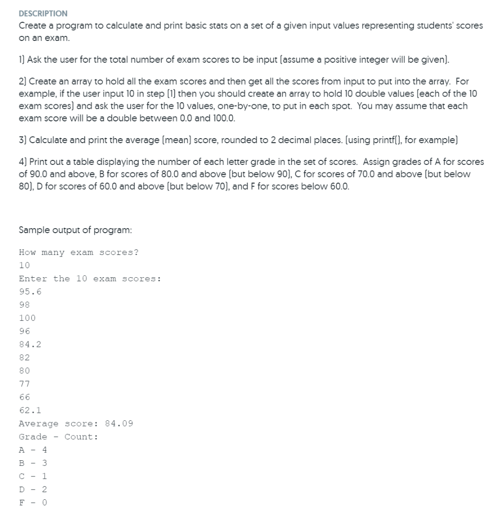 Solved DESCRIPTION Create a program to calculate and print | Chegg.com