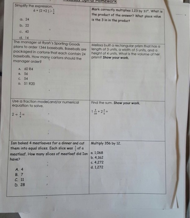 Solved Simplify the expression. 6 + (2 + 2) + 1/4 a. 24 | Chegg.com