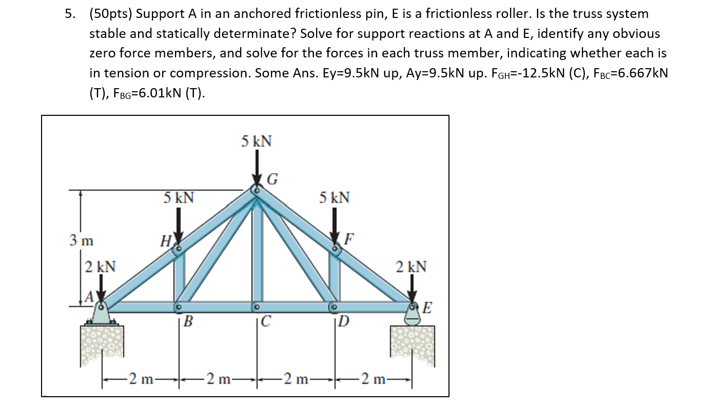 Solved 5. (50pts) Support A in an anchored frictionless pin, | Chegg.com