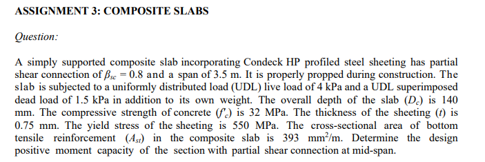 Solved ASSIGNMENT 3: COMPOSITE SLABS Question: A simply | Chegg.com