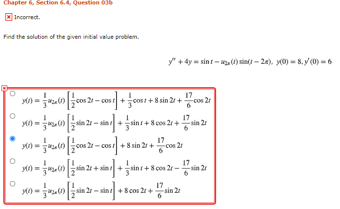 Solved Chapter 6, Section 6.4, Question 03b X Incorrect. | Chegg.com