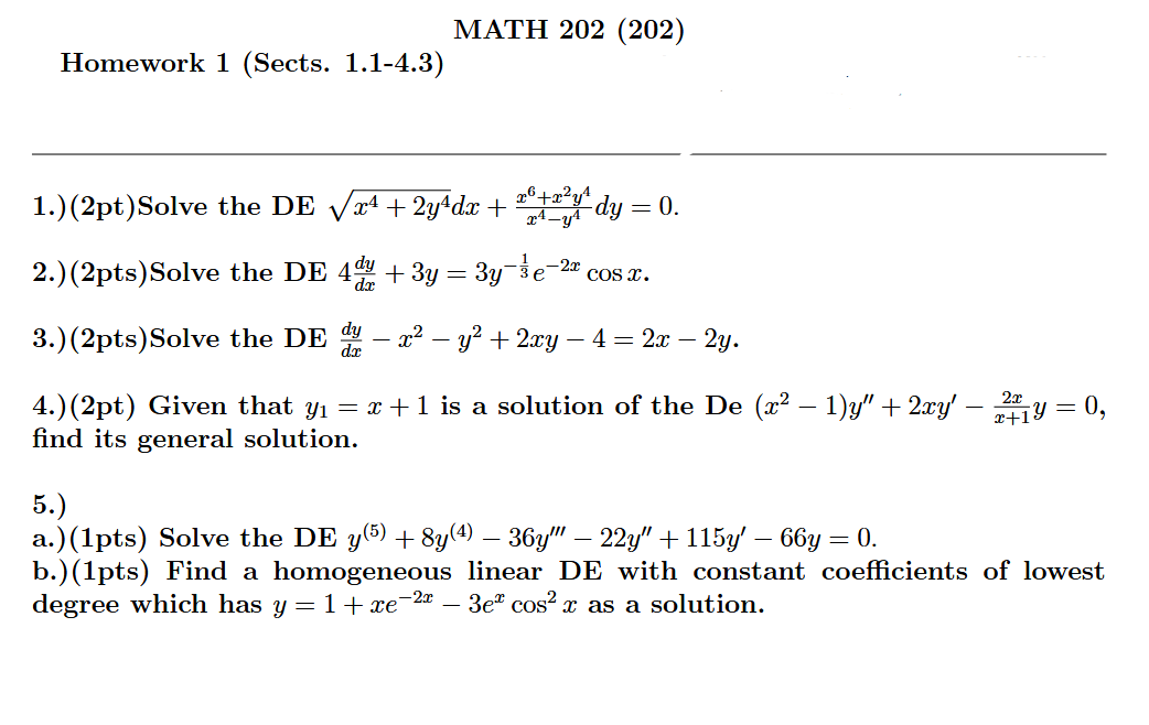 Solved MATH 202 (202) Homework 1 (Sects. 1.1-4.3) = 0. | Chegg.com