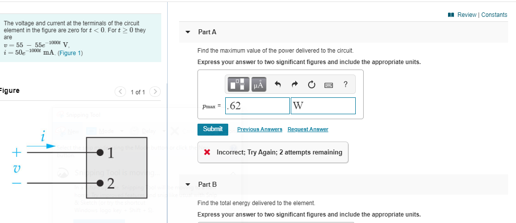 Solved M Review Constants Part A The voltage and current at | Chegg.com