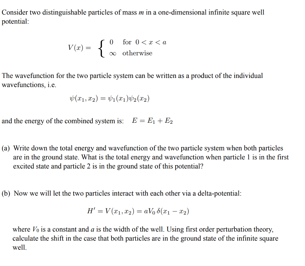 Solved Consider two distinguishable particles of mass m in a | Chegg.com