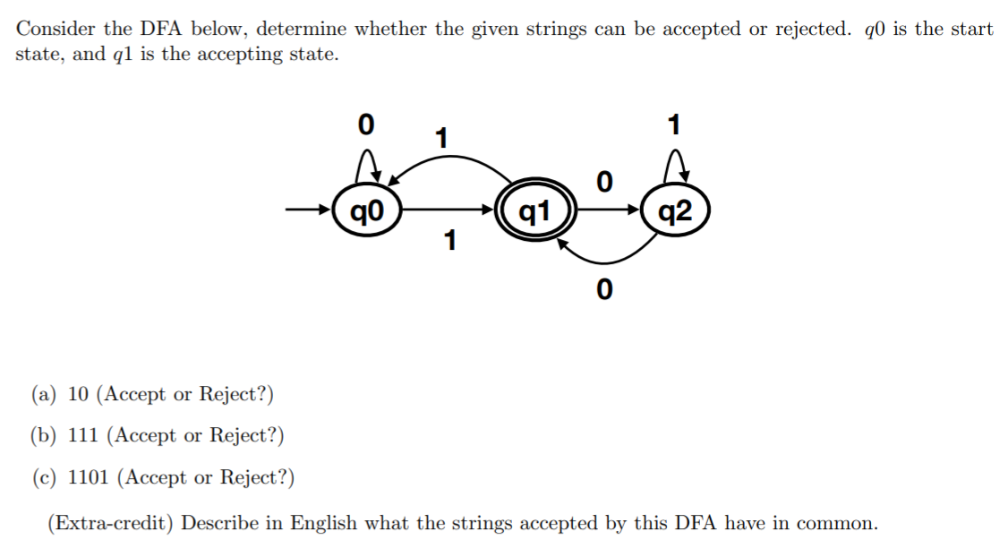 Solved Consider the DFA below, determine whether the given | Chegg.com