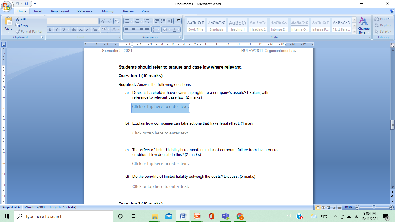 Solved U Cla Document1 - Microsoft Word Home Insert Page | Chegg.com