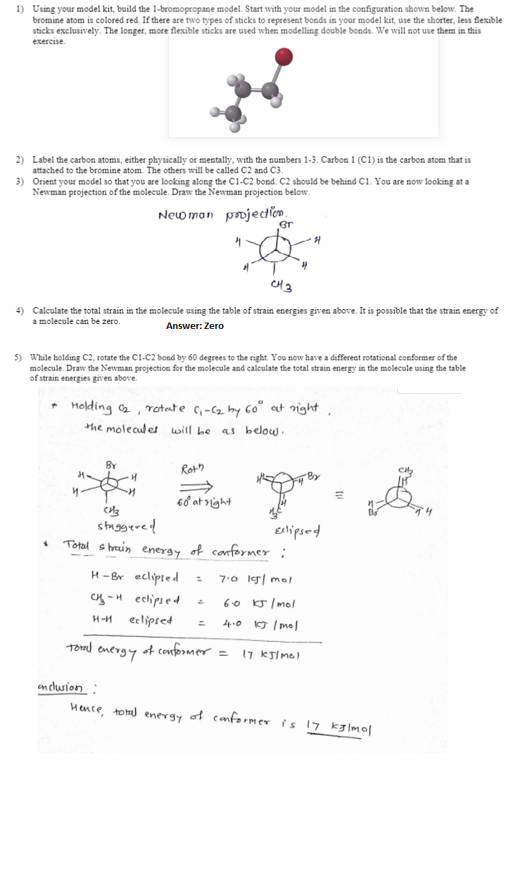Solved 1) Using your model kit, build the 1-bromopropane | Chegg.com