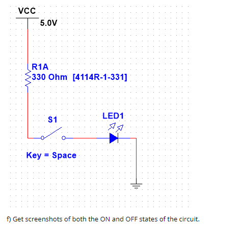 Solved VCC 5.0V R1A 330 Ohm [4114R-1-331] LED1 S1 Key = | Chegg.com