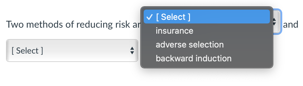 Solved Two methods of reducing risk are [ Select] e and [ | Chegg.com