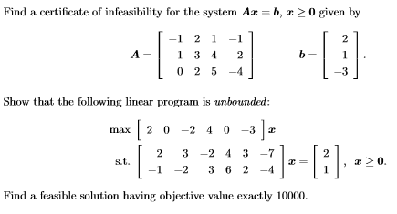 Solved Find a certificate of infeasibility for the system Ac | Chegg.com