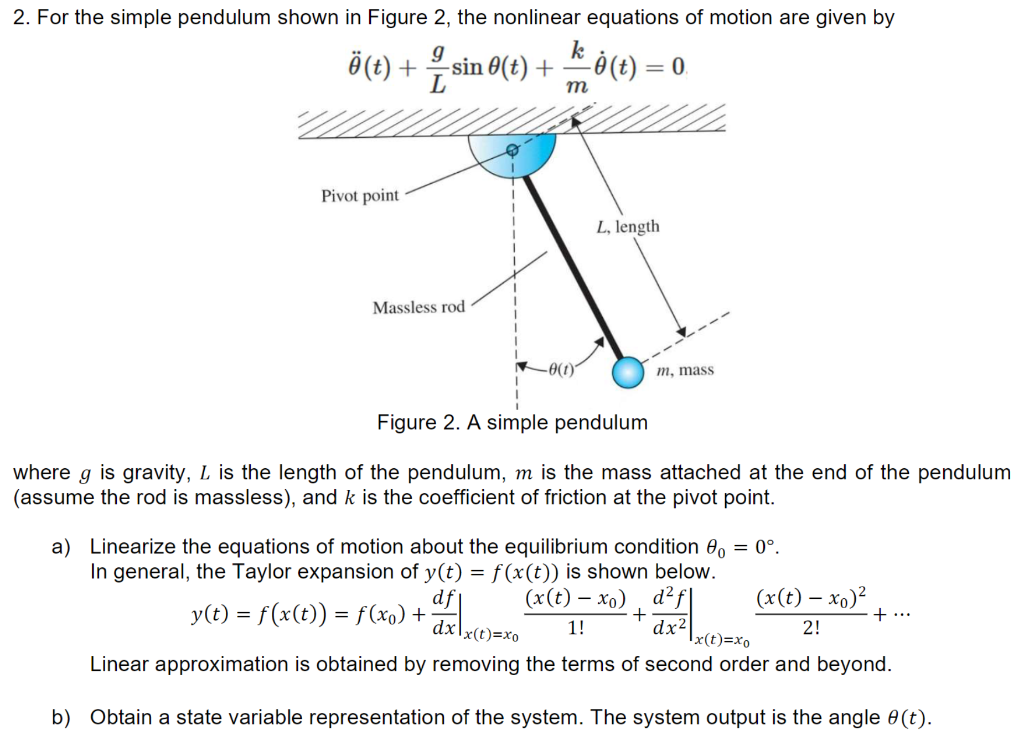 Solved 2. For the simple pendulum shown in Figure 2, the | Chegg.com
