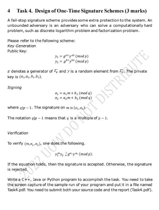 [Solved]: 4 Task 4. Design of One-Time Signature Schemes