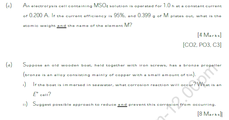 Solved (c) An electrolysis cell containing MSO4 solution is | Chegg.com