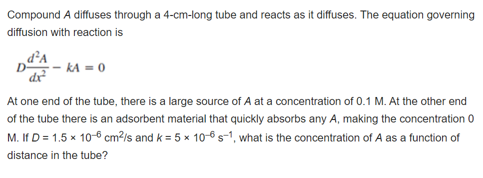 Solved Compound A diffuses through a 4-cm-long tube and | Chegg.com