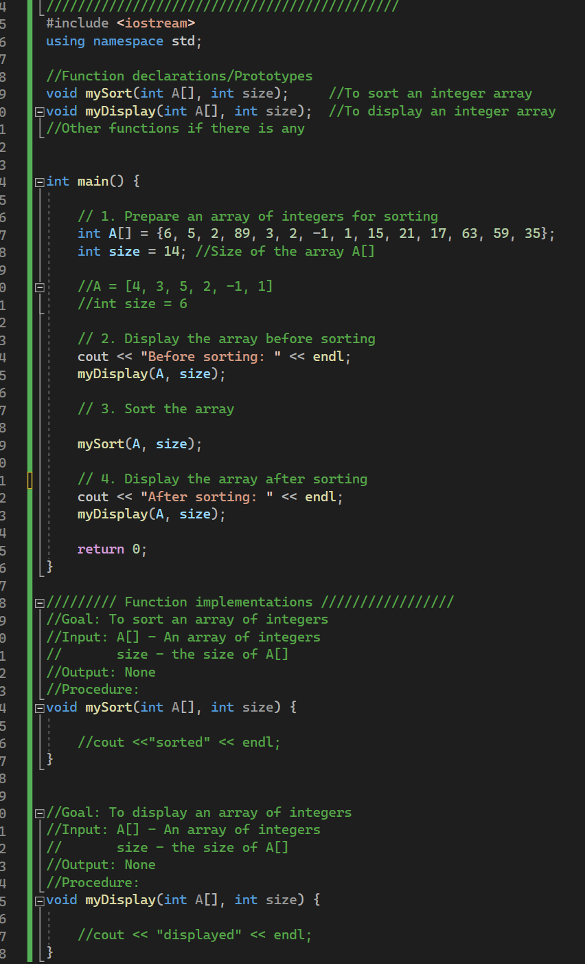 Solved Using mySort(int [], int size) create a selection | Chegg.com