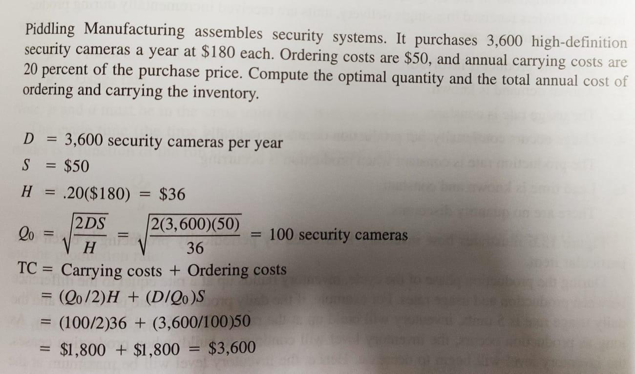 Solved Piddling Manufacturing assembles security systems. It | Chegg.com