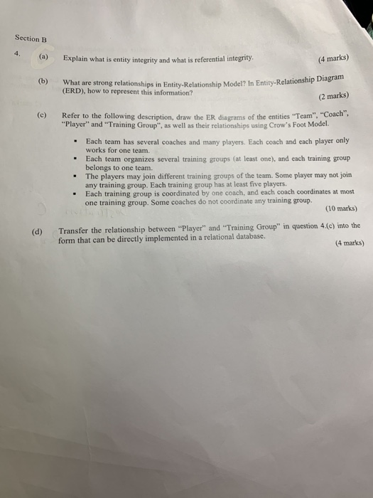 Section B (a Explain what is entity integrity and | Chegg.com