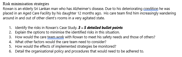 Solved Risk minimisation strategies Rowan is an elderly Sri | Chegg.com