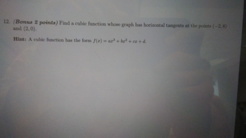 Solved 12. (Bonus 2 points) Find a cubic function whose | Chegg.com