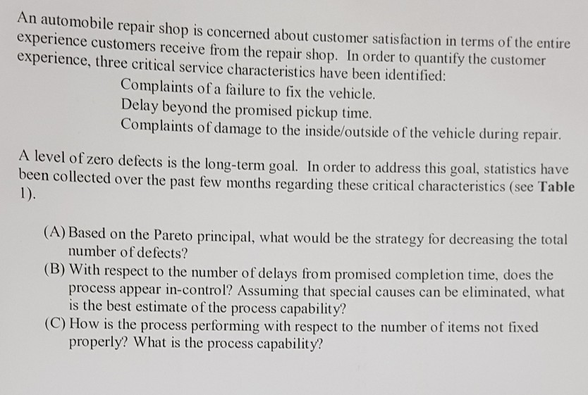 Solved An automobile repair shop is concerned about customer | Chegg.com
